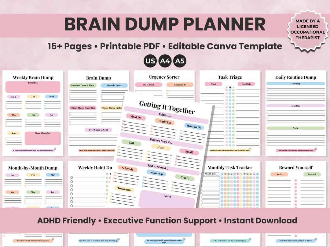 Printable Brain Dump Planner, ADHD Brain Dump Journal Template ...