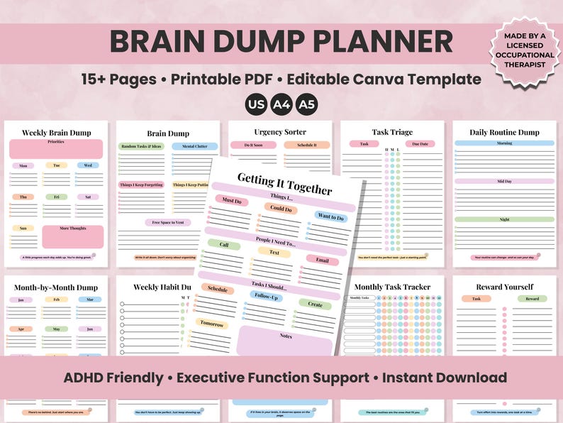Printable Brain Dump Planner, ADHD Brain Dump Journal Template, Productivity Tool, Task Tracker ...