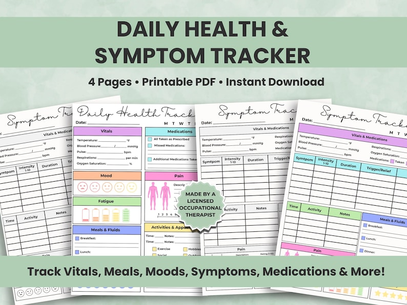 Daily Health & Symptom Tracker, Wellness Journal (printable PDF) - Etsy ...