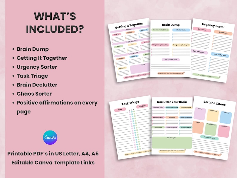 ADHD Brain Dump Template, Task Tracker, Focus Planner (printable PDF ...