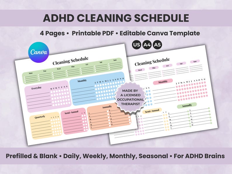 ADHD Cleaning Schedule: Printable Chore Chart & Editable Planner (PDF ...