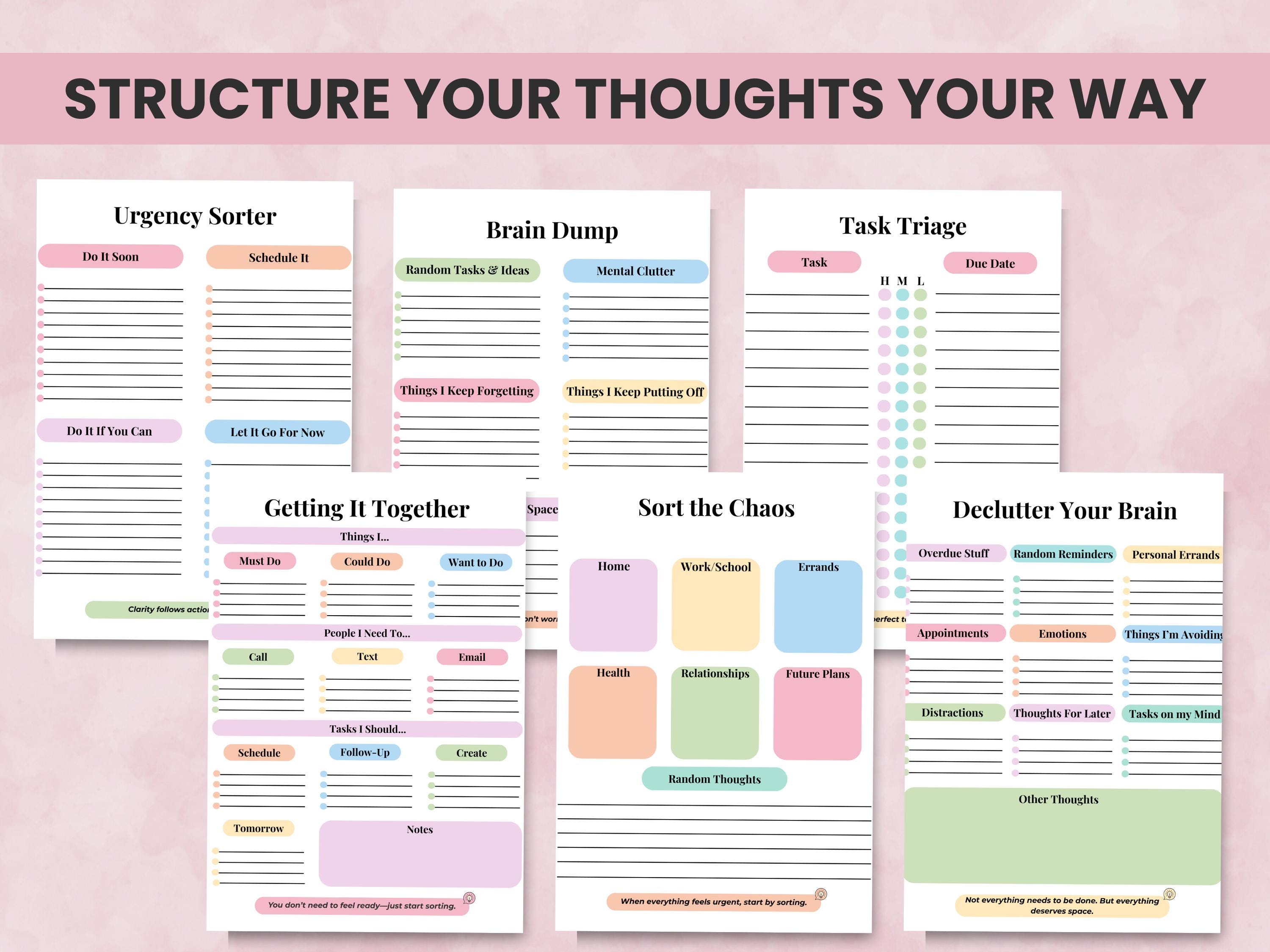Editable ADHD Brain Dump Templates Printable | Executive Function ...