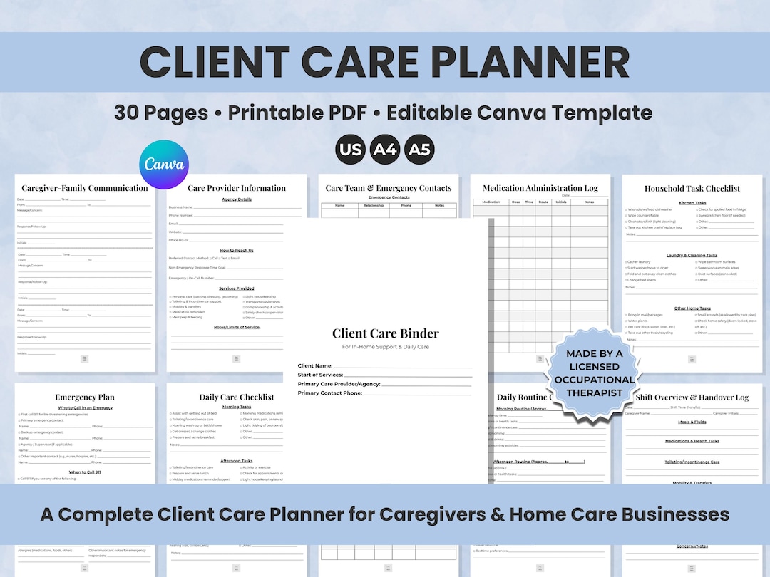 Printable Home Care Business Forms | Caregiver Planner Templates ...