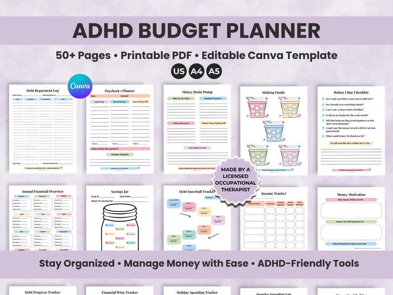 ADHD Budget Planner Printable | Weekly, Biweekly Paycheck Budget ...