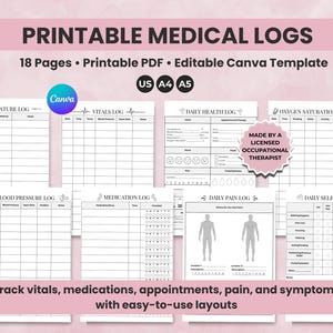 Editable Vitals and Health Logs for Chronic Illness, Eldercare, Medical ...
