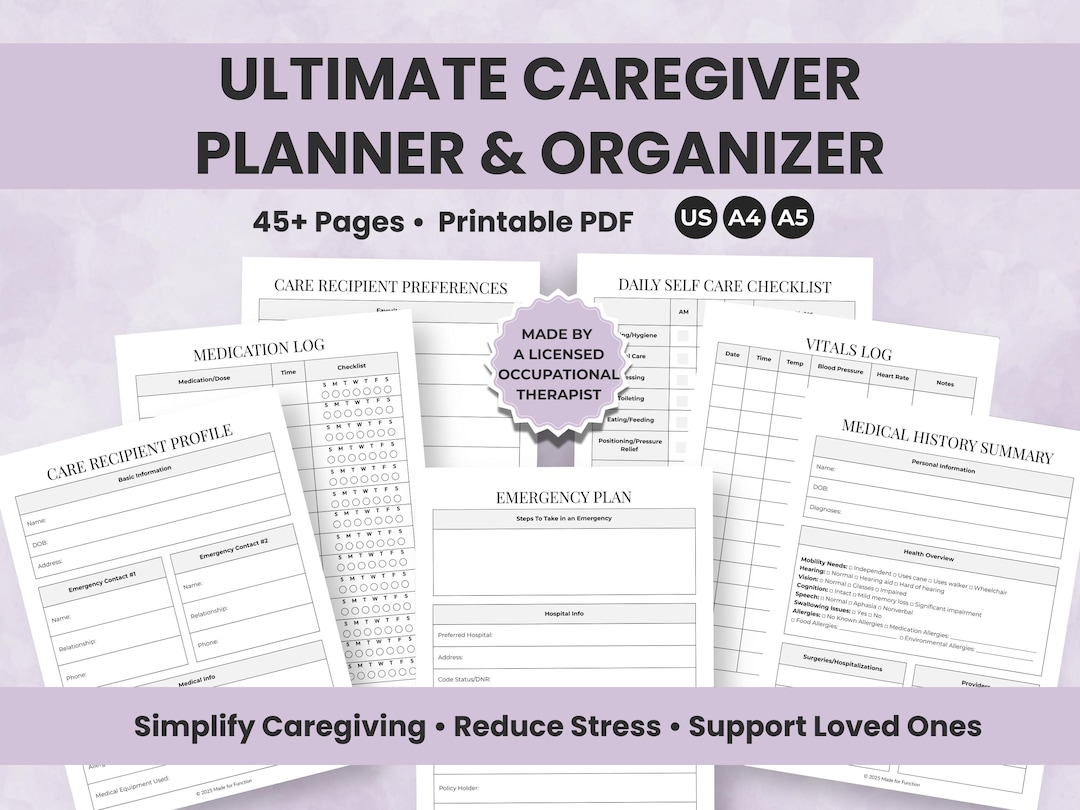 Printable Caregiver Planner PDF, Daily Checklist & Logbook, Elder Care ...