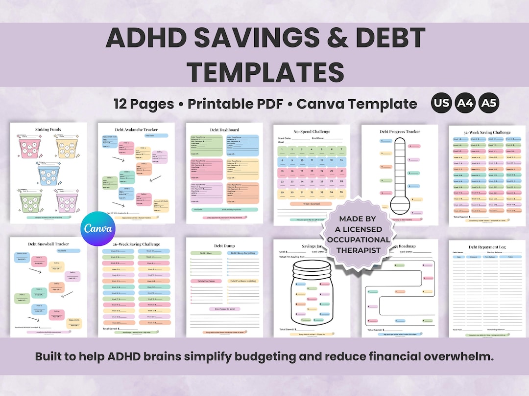 ADHD Financial Planner Printable | Debt & Savings Tracker (canva ...