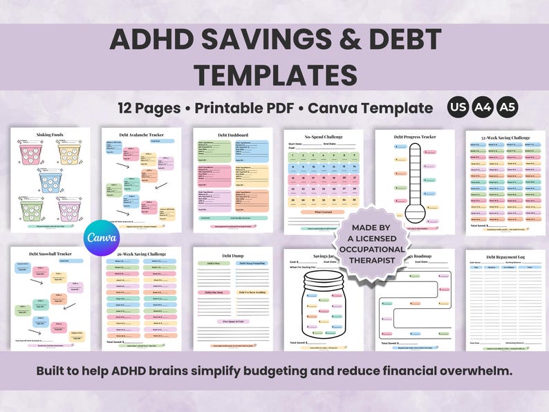 ADHD Budget Planner Printable | Savings & Debt Tracker Bundle for ...