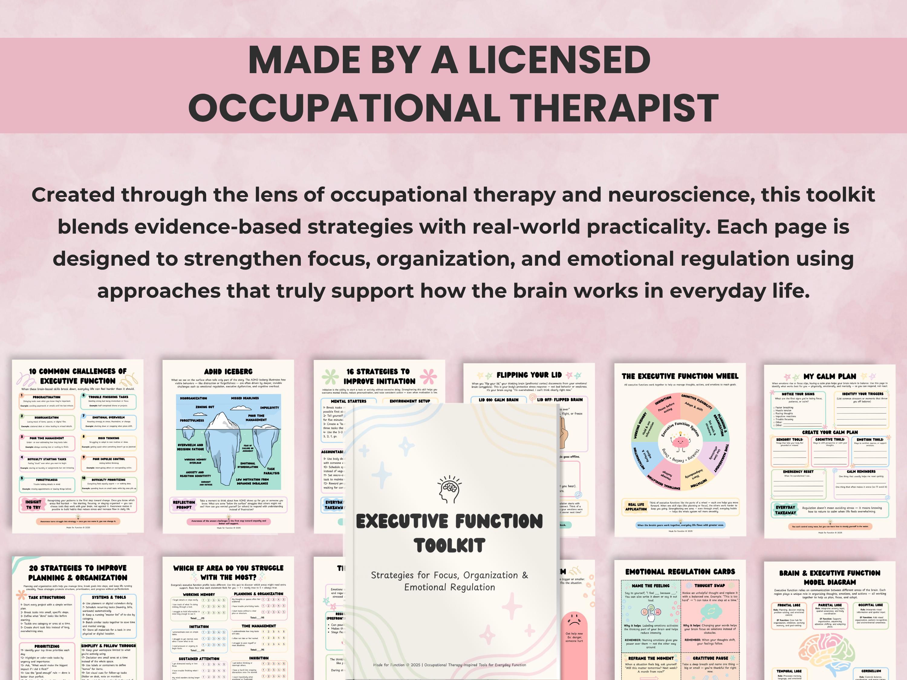 ADHD Executive Function Therapy Worksheets, Printable Executive ...