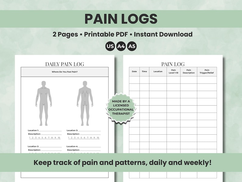 Pain Log Printable PDF, Symptom Tracker for Chronic Illness & Injury ...