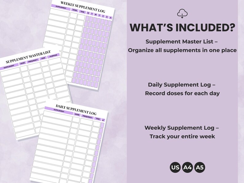 Vitamin & Supplement Tracker Printable, Daily Vitamin Log, Health ...