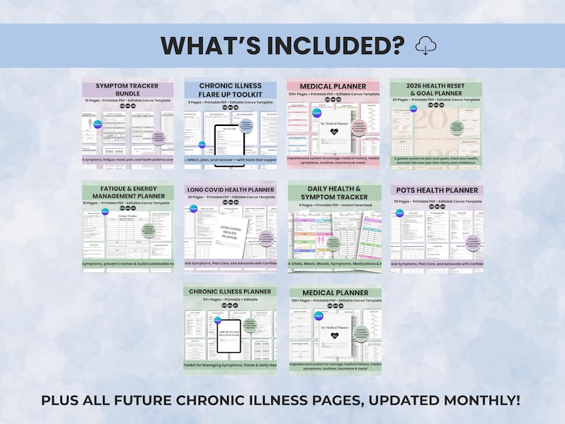 Chronic Illness Planner Bundle, Whole Shop Lifetime Access, Symptom ...