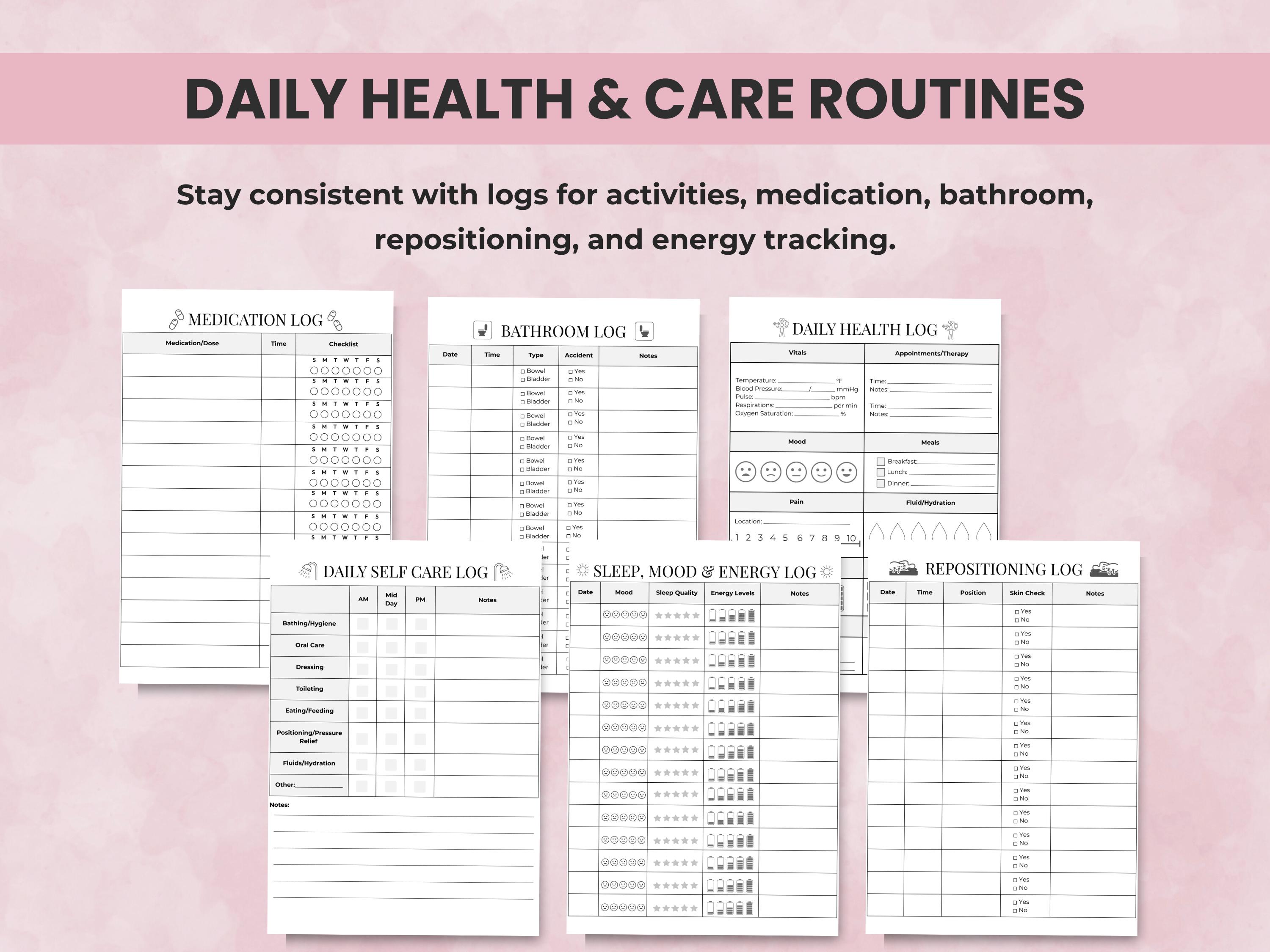 Editable Vitals and Health Logs for Chronic Illness, Eldercare, Medical ...