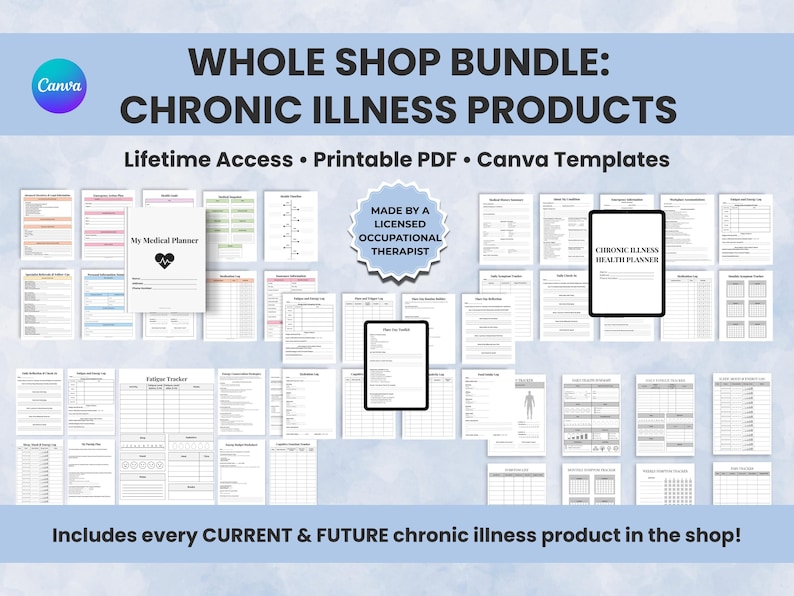 Chronic Illness Planner Bundle, Whole Shop Lifetime Access, Symptom ...