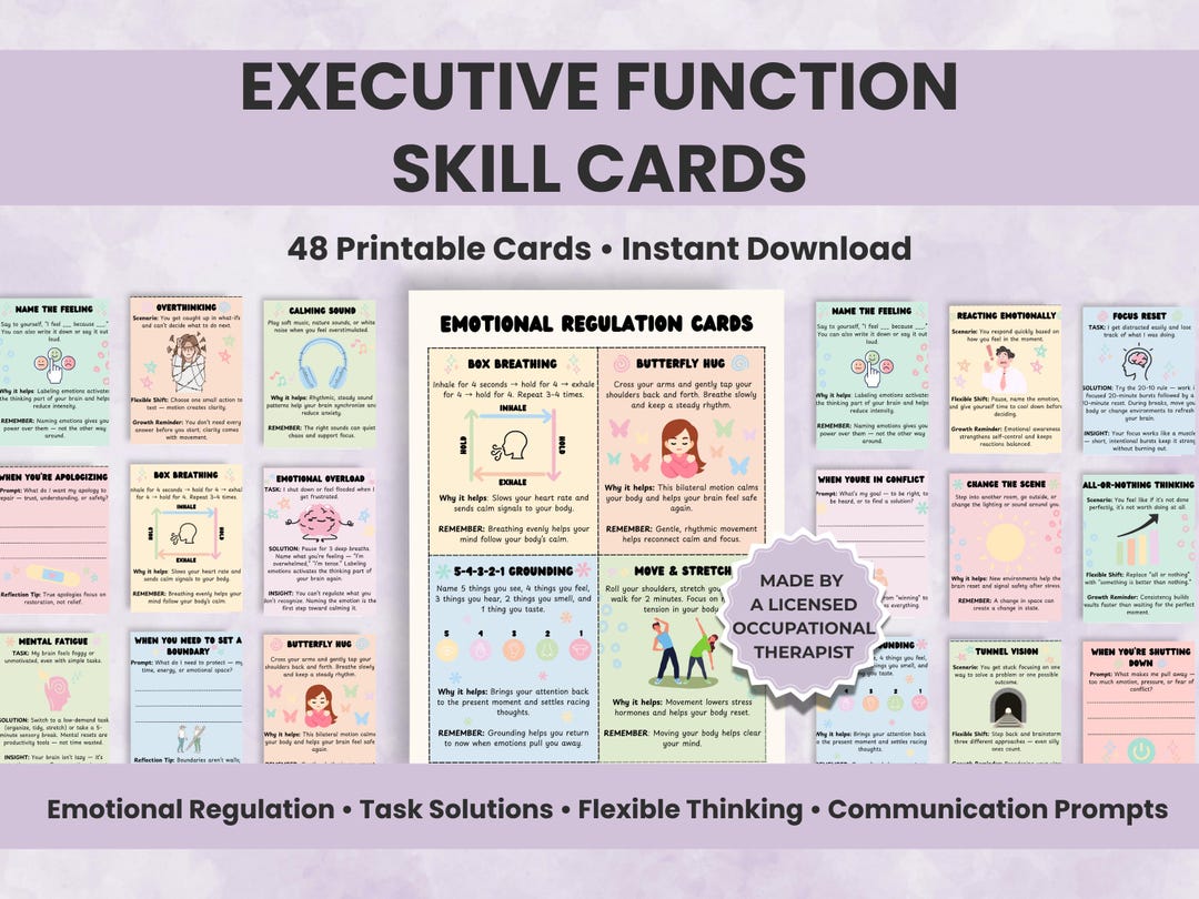 Executive Functioning Strategy Flashcards Printable, Emotional Regulation, Time Management ...