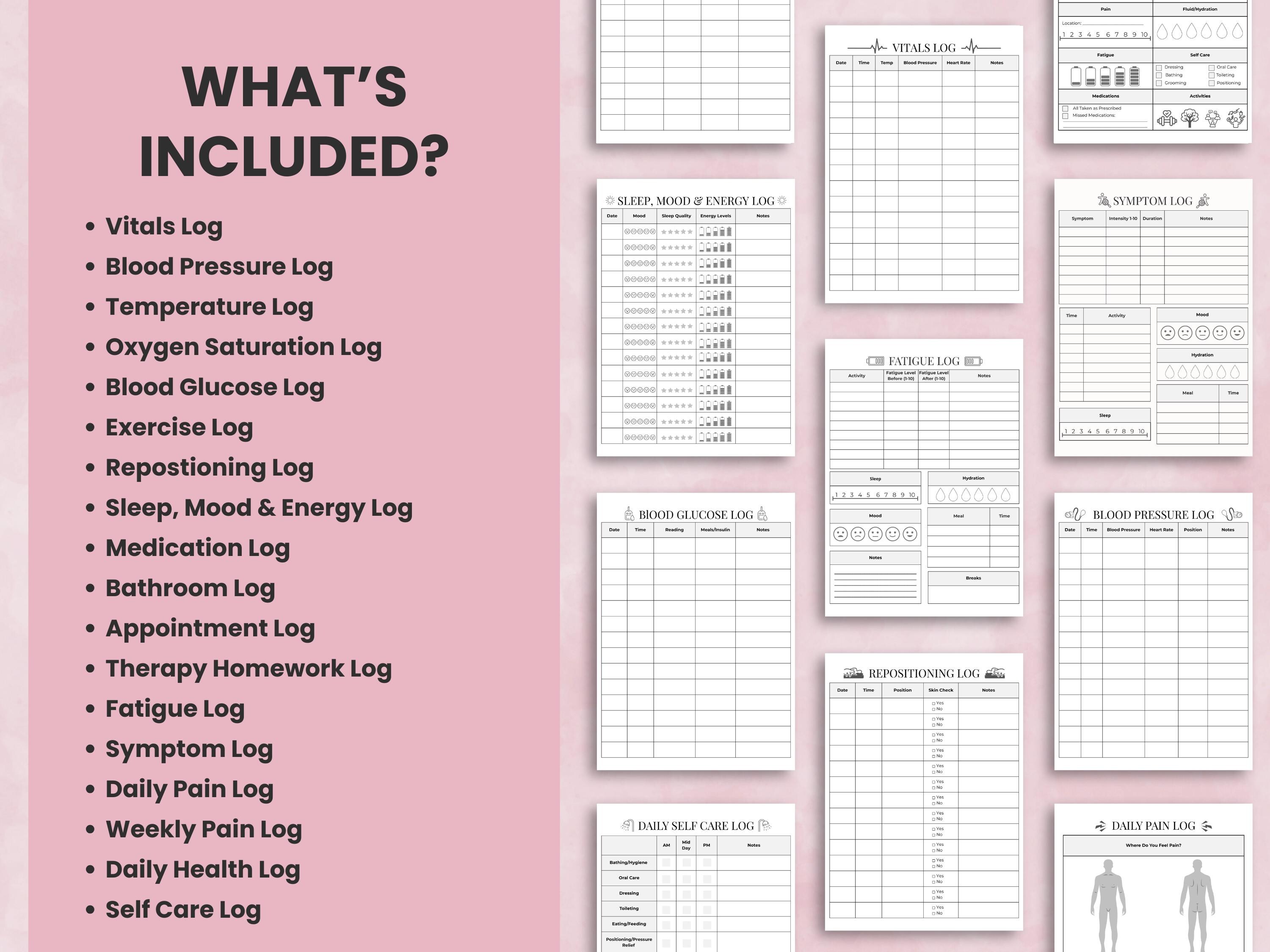 Editable Vitals and Health Logs for Chronic Illness, Eldercare, Medical ...