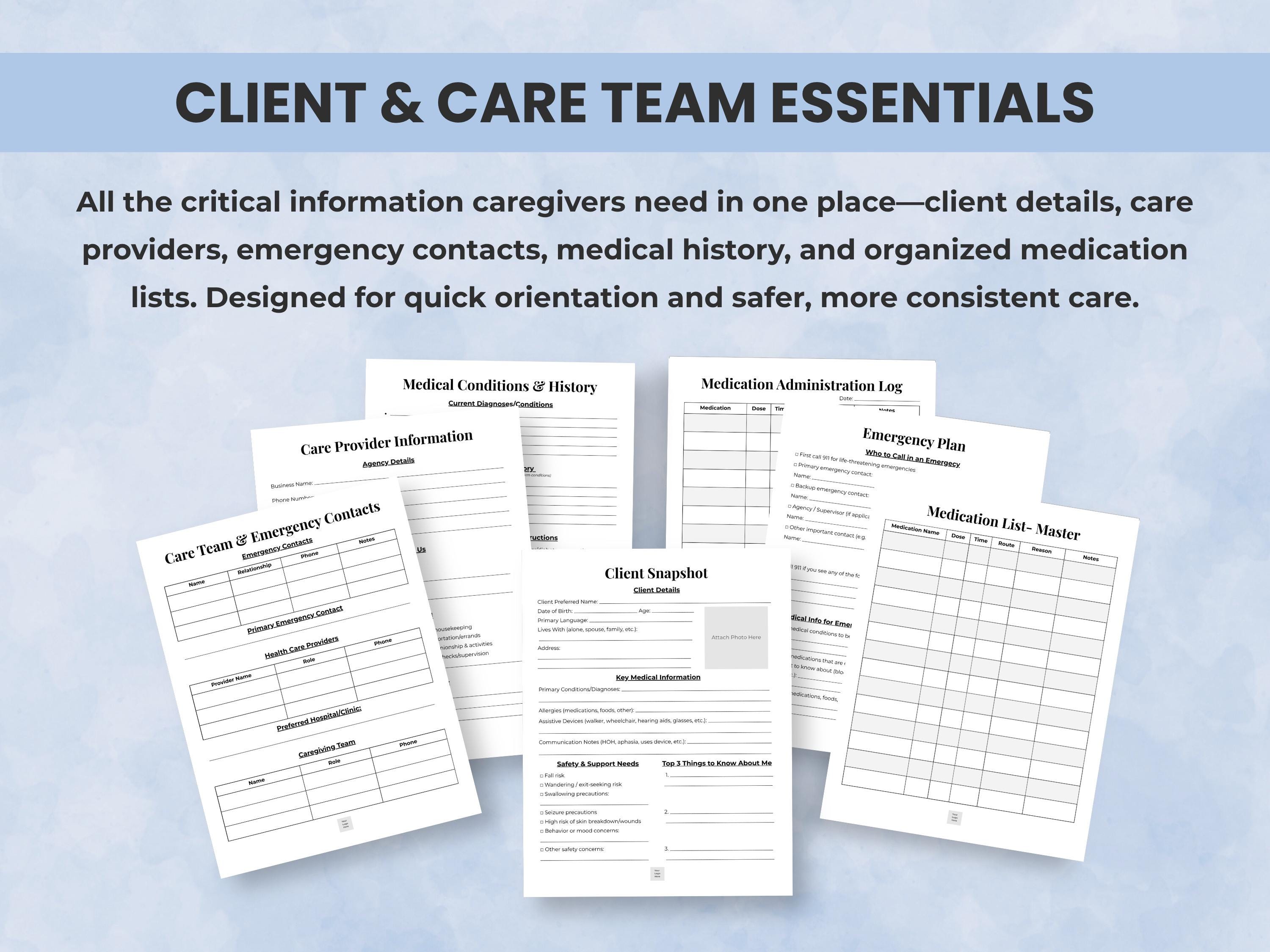 Editable Caregiver Binder, Home Health Care Forms, Senior Care Log ...