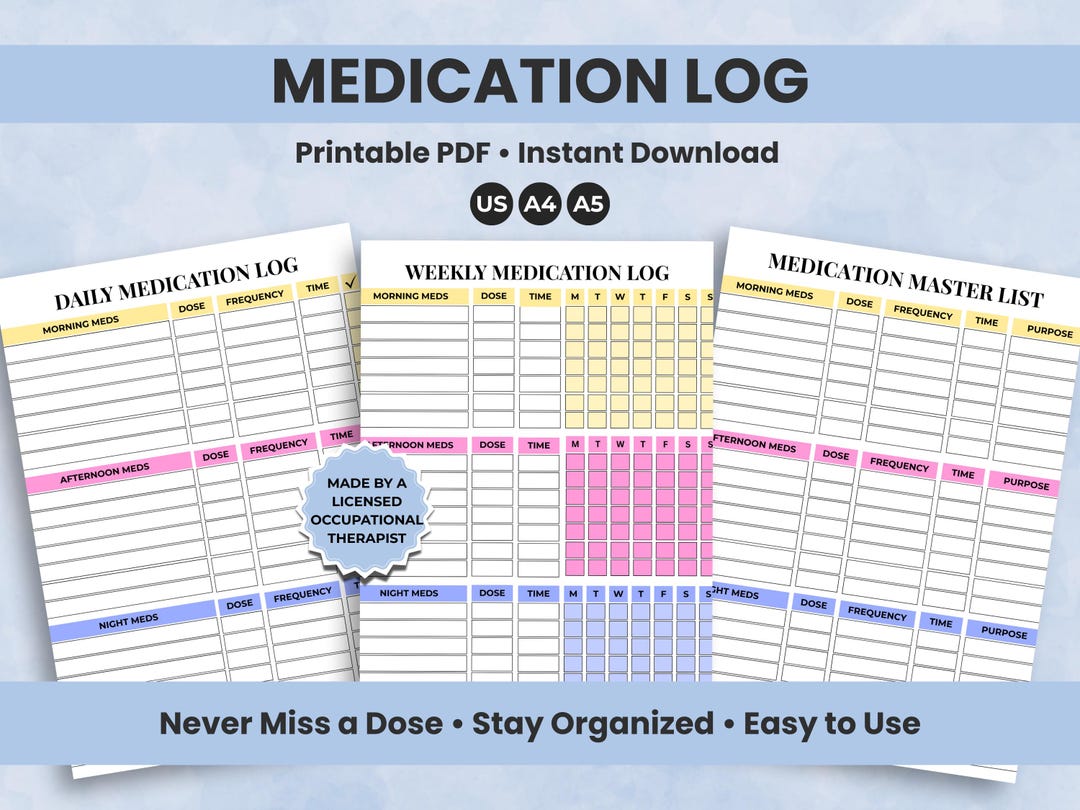 Medication Log Printable PDF, Daily Medicine Chart, Weekly Prescription ...