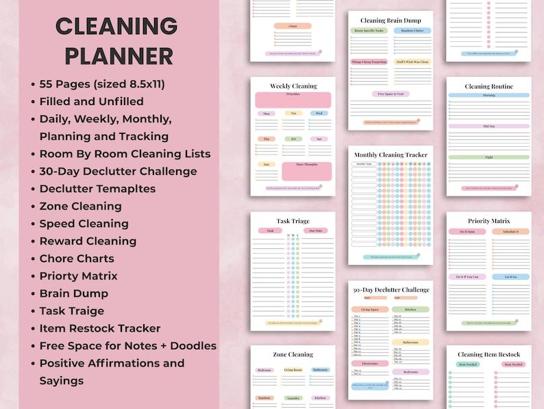 Editable ADHD Cleaning Bundle, ADHD Cleaning Planner, Checklists, Chore ...