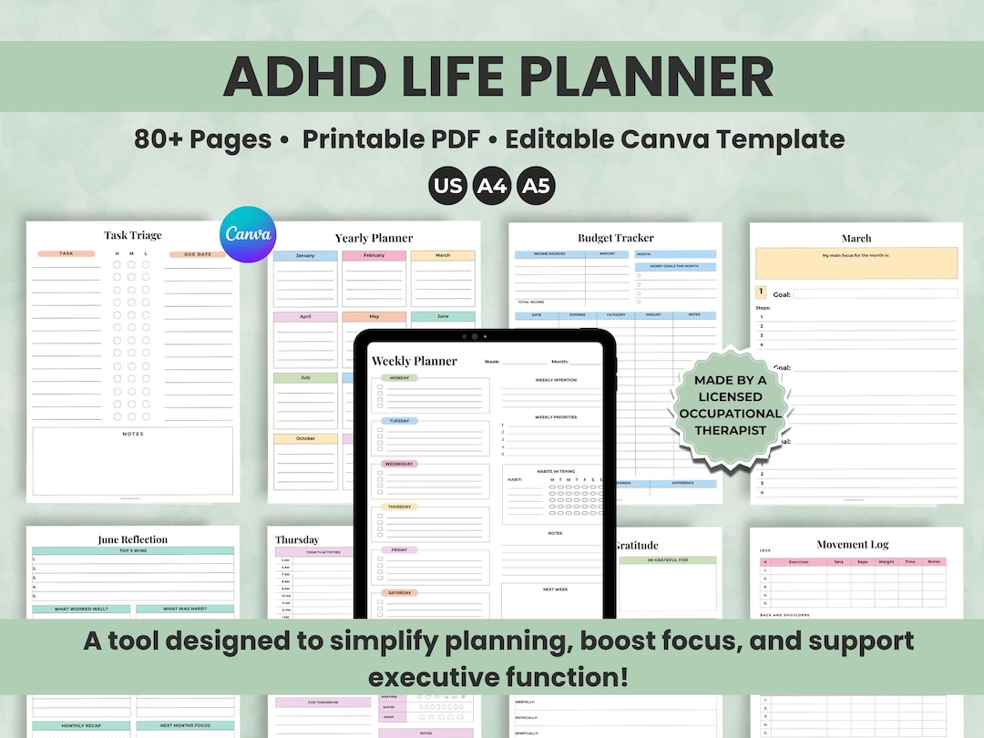 ADHD Planner Printable Set | Daily, Weekly & Monthly Routine Planner ...
