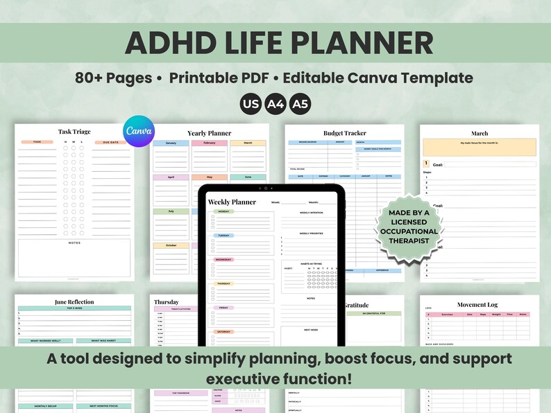 ADHD Planner Printable Set | Daily, Weekly & Monthly Routine Planner ...