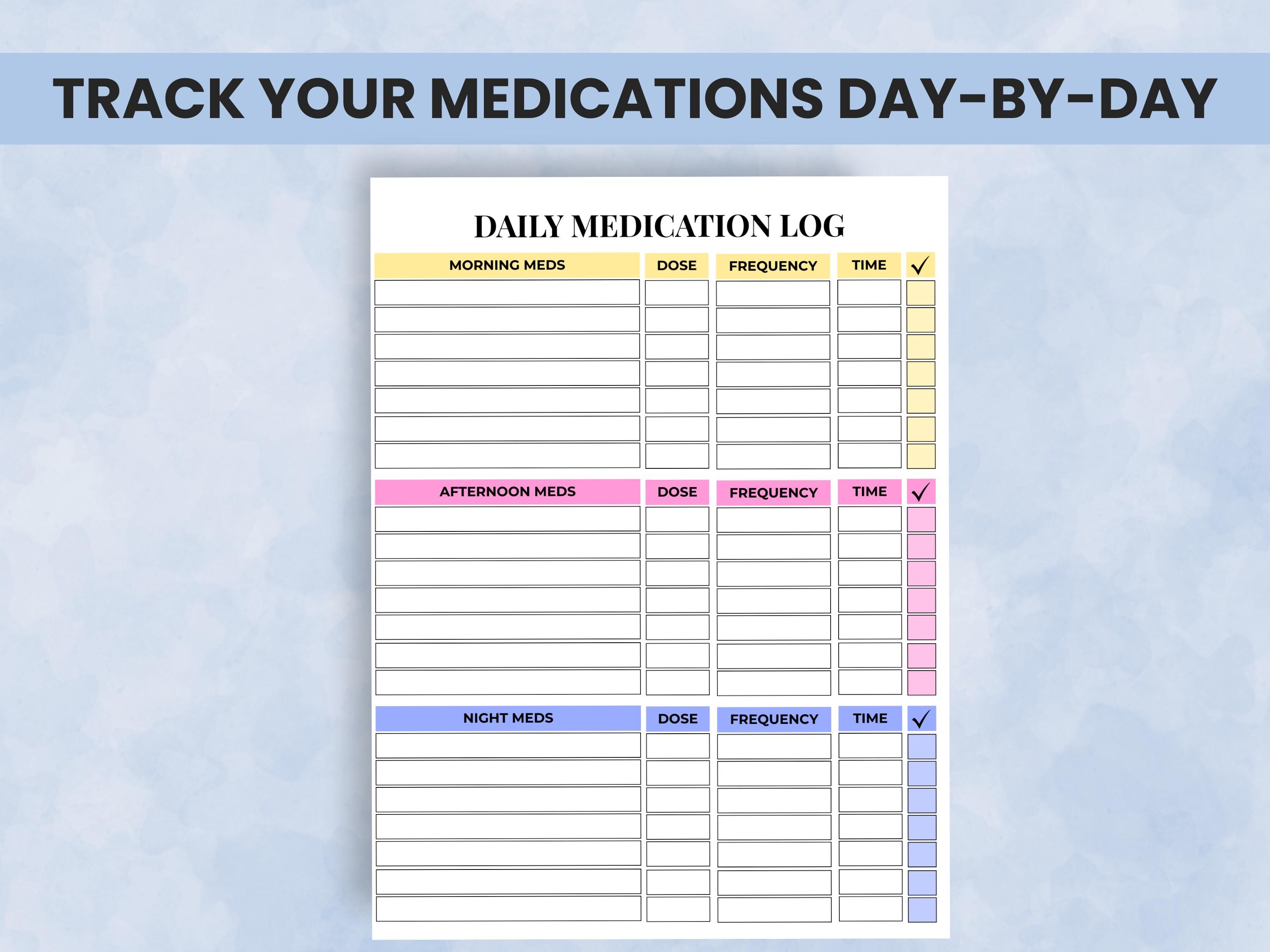 Medication Log Printable PDF, Daily Medicine Chart, Weekly Prescription ...