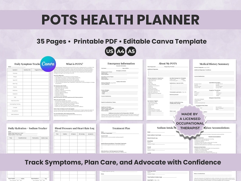 Postural Orthostatic Tachycardia Syndrome Planner, POTS Medical Binder ...