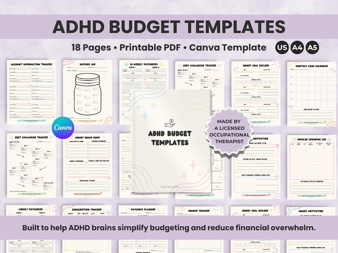 Editable ADHD Budget Templates, Monthly Financial Planner, Money ...