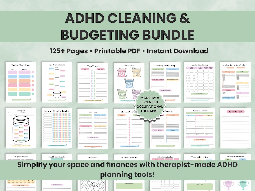 ADHD Planner Printable | Cleaning + Budget Bundle | Declutter ...