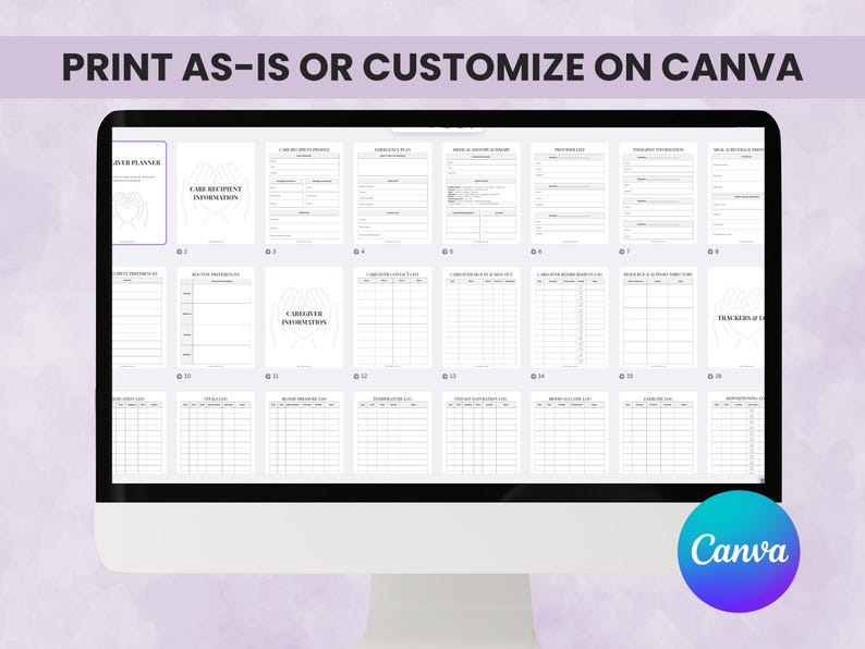 Editable Caregiver Planner, Senior Care, Eldercare Log (printable PDF ...