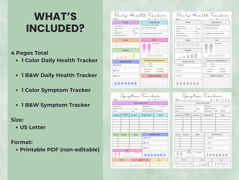 Daily Health & Symptom Tracker, Wellness Journal (printable PDF) - Etsy Australia