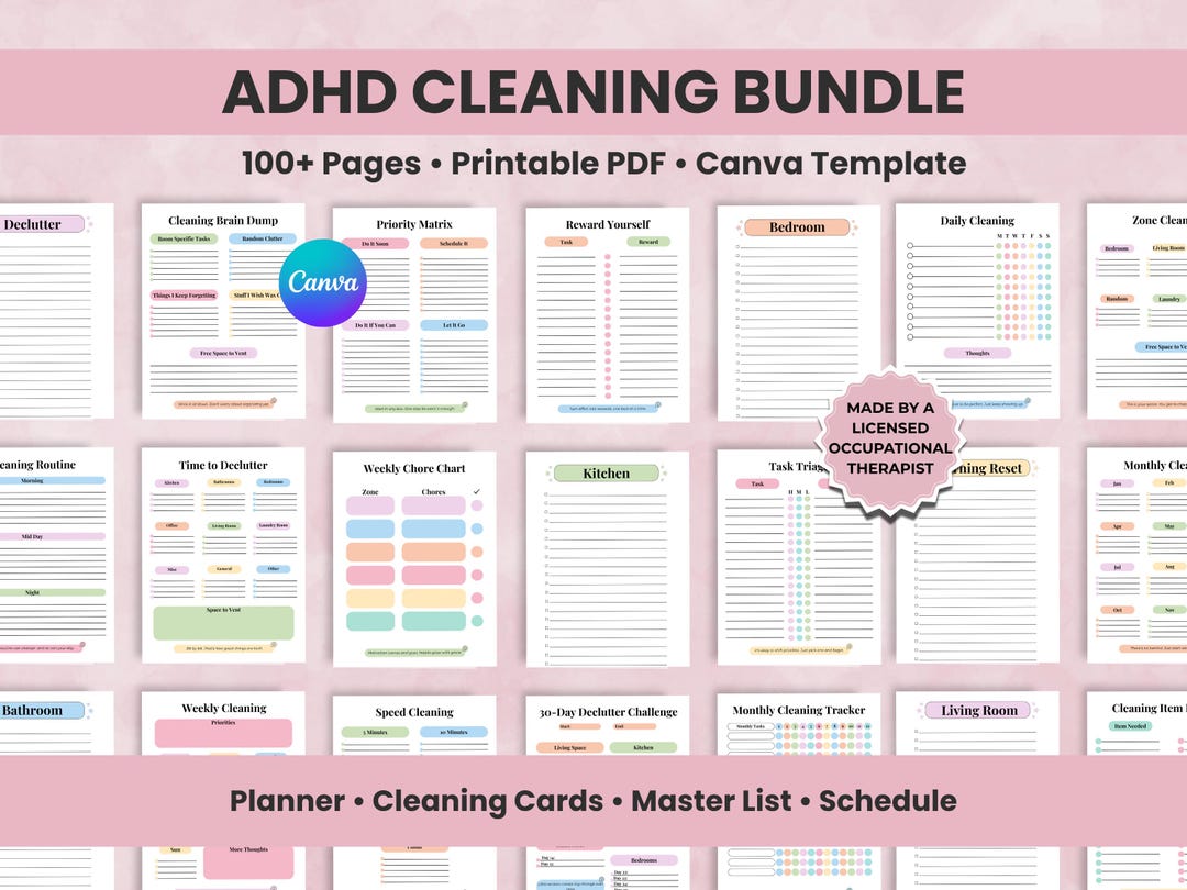 ADHD Cleaning Planner Printable, Cleaning Schedule, Family Chore Chart ...