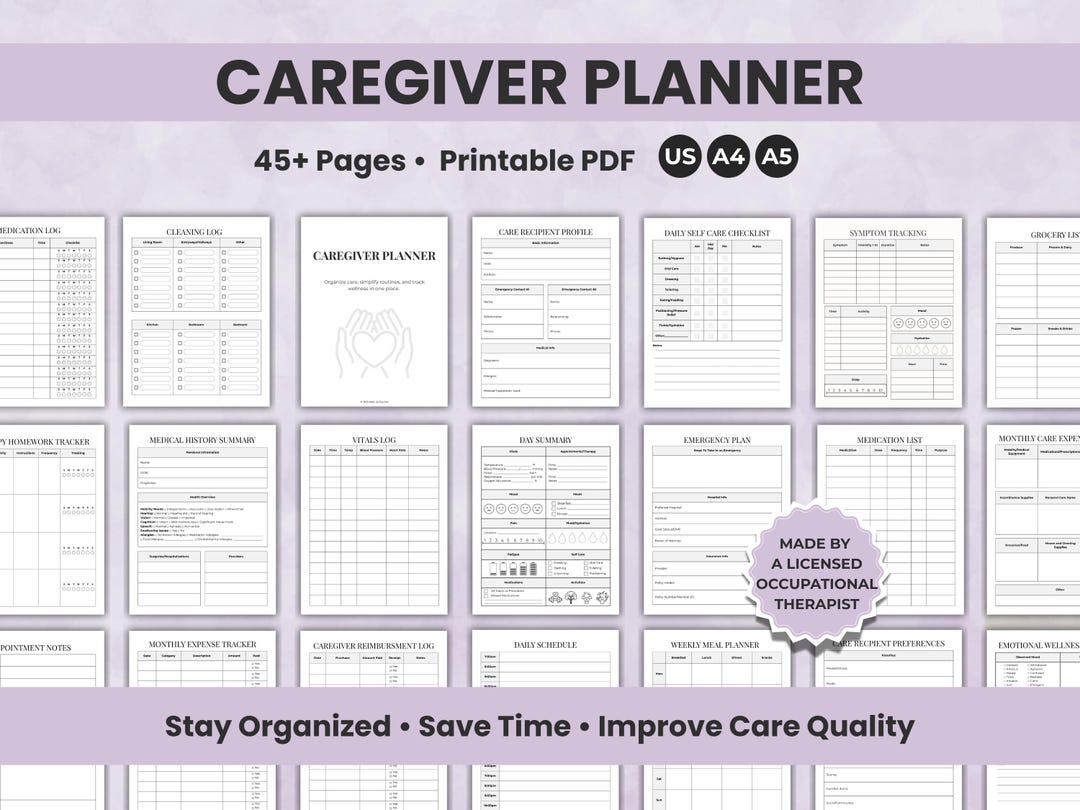 Caregiver Planner Printable PDF, Daily Checklist & Logbook, Elder Care ...