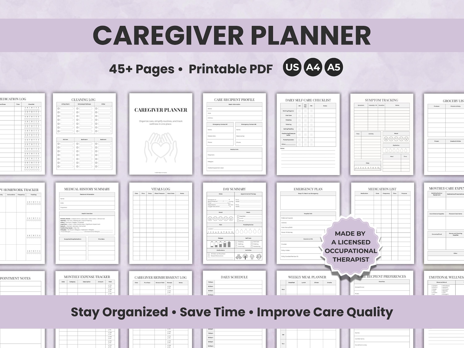 Caregiver Planner Printable PDF, Daily Checklist & Logbook, Elder Care ...