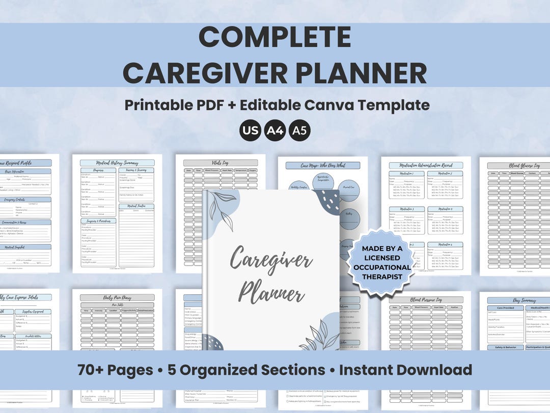 Caregiver Planner Printable PDF, Elder Care Daily Log & Checklist ...