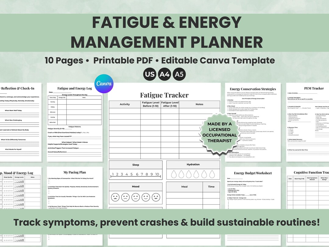 Chronic Fatigue & Energy Management Planner, Spoonie Journal, Symptom ...