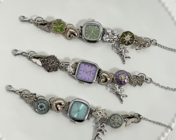 Vintage Design Charm Watch Bracelet | Unique Button Bead Bracelets ...
