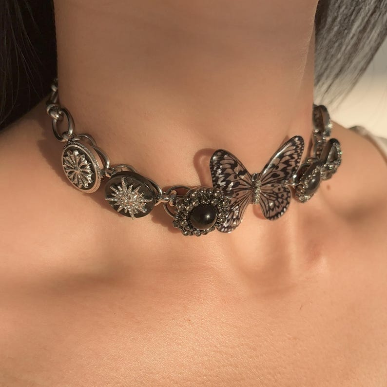 Handmade Choker Necklace - Butterfly Bead Button Choker Celestial ...