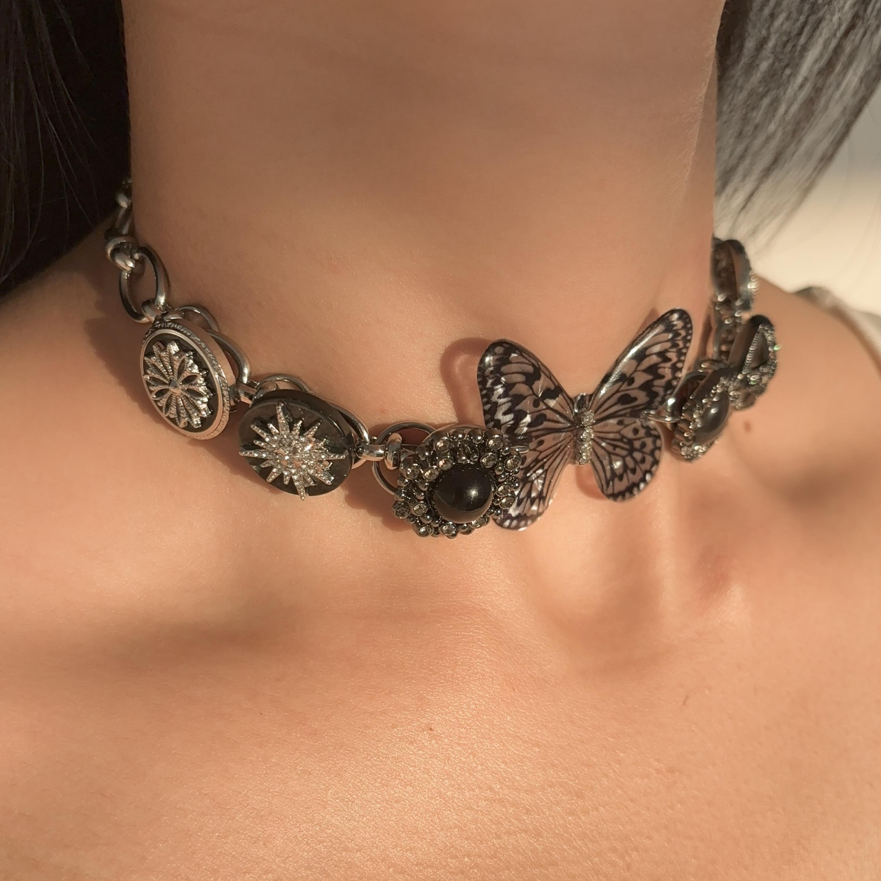 Handmade Choker Necklace - Butterfly Bead Button Choker Celestial ...