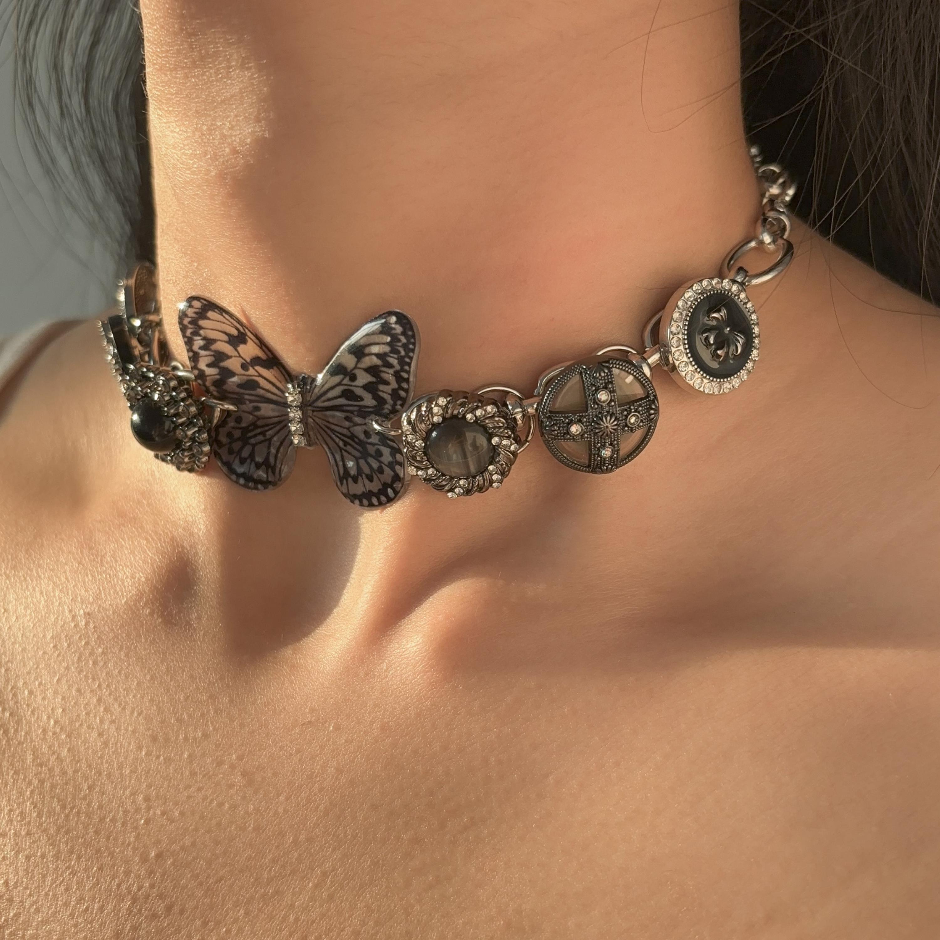 Handmade Choker Necklace - Butterfly Bead Button Choker Celestial ...
