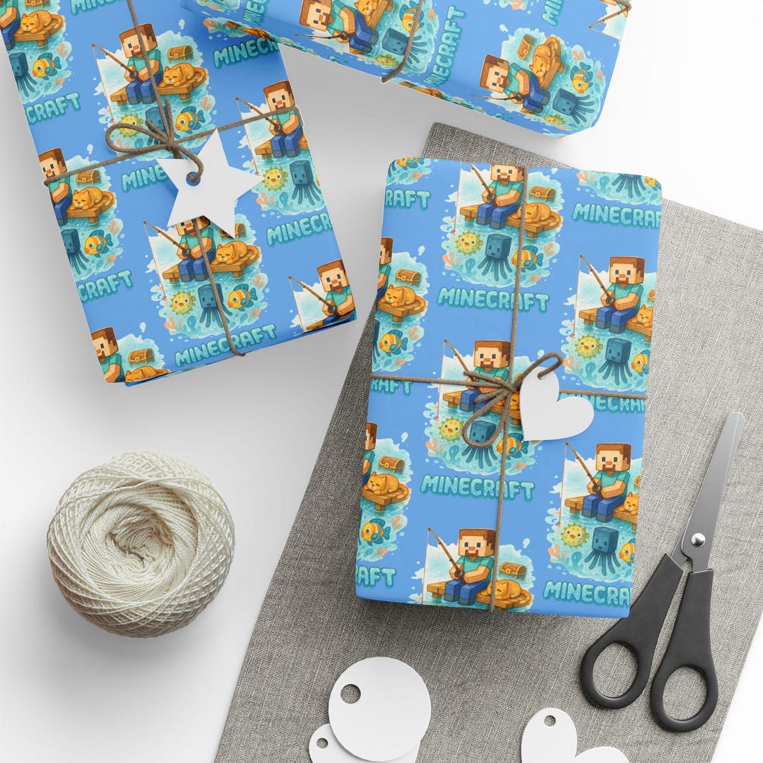 Minecraft Wrapping Paper, Playful Gift Wrap, Birthday Party Supplies ...