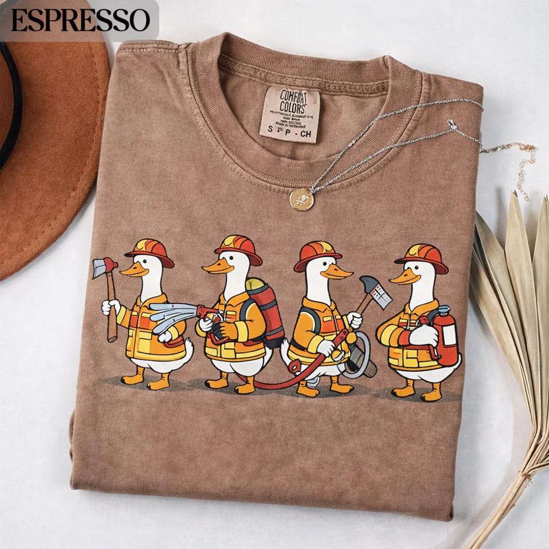 Funny Goose Firefighter Shirt, Duck Fireman Graphic Tee, Comfort Colors ...