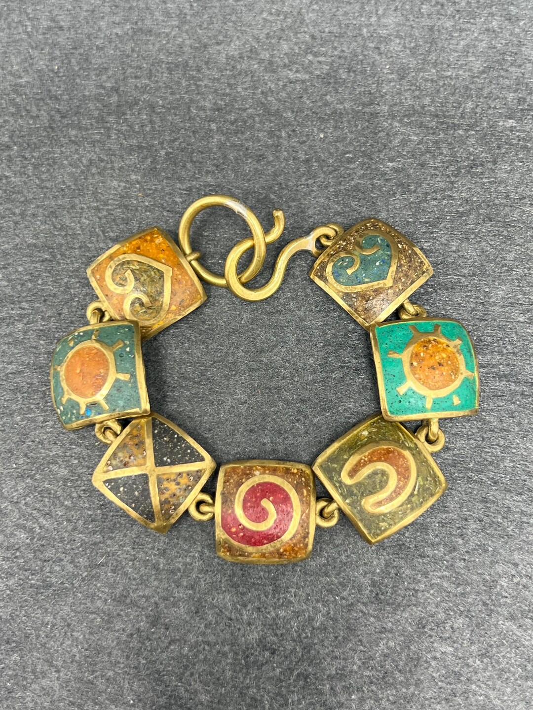 David URSO Tinted Resin Cast Bronze Tiny Symbol Bracelet 6.75”L - Etsy