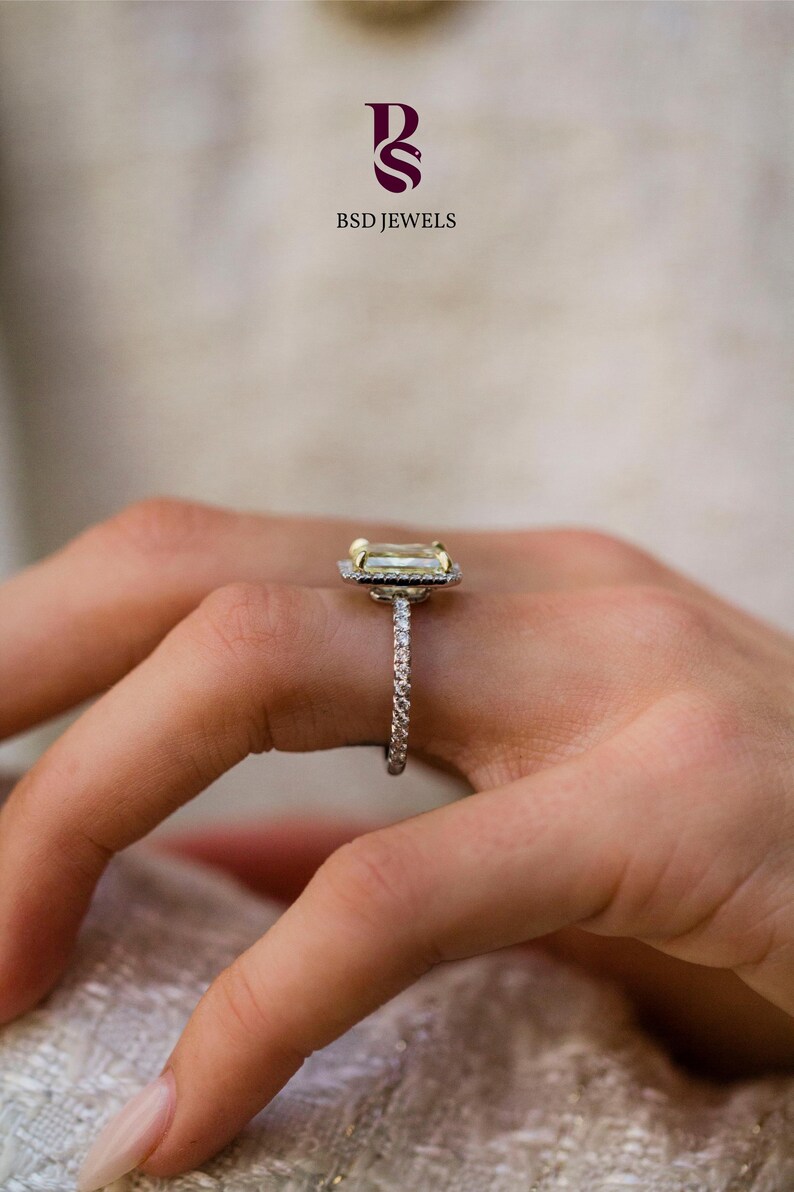 2 Carat Vivid Yellow Lab Grown Diamond Ring: 14K Gold Halo Engagement ...
