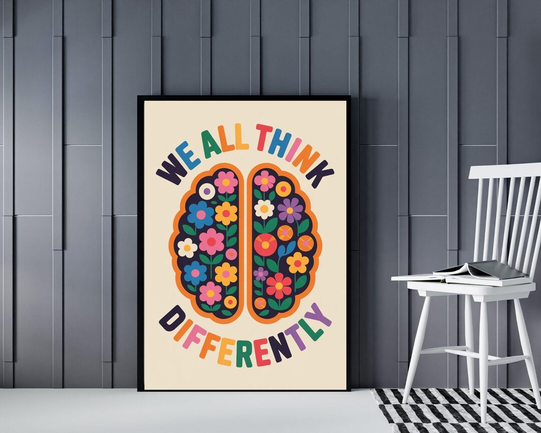 Neurodiversity Wall Art “we All Think Differently” | Colorful Brain ...