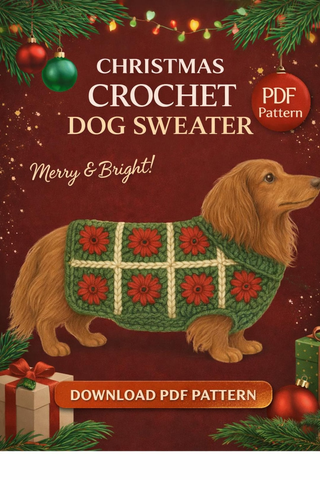 Granny Square Christmas Dog Sweater Crochet Pattern PDF – Instant ...