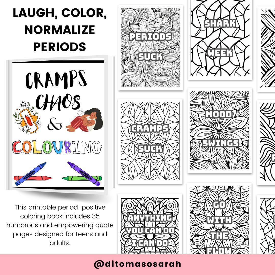 Period Coloring Book for Teens Adults | Funny Empowering Quotes ...