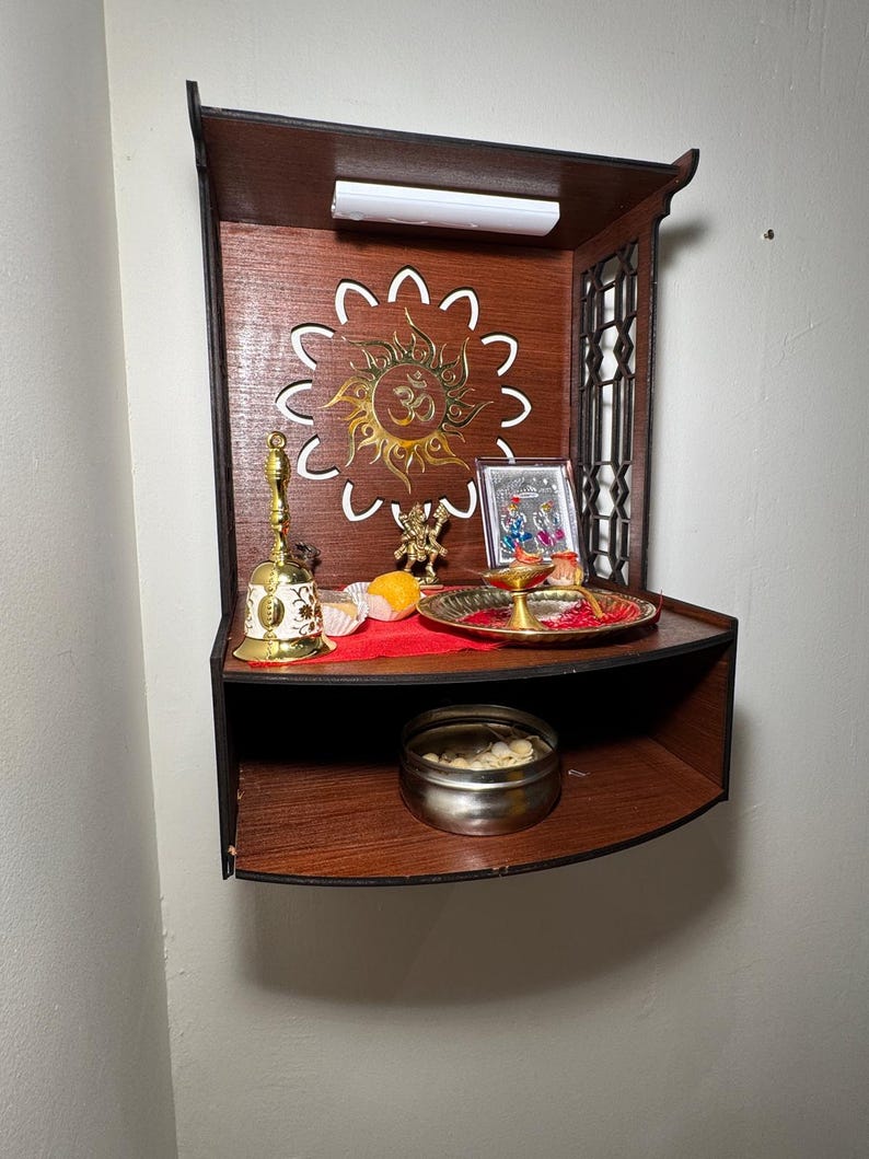 Wooden Pooja Mandir for Home, Wall Mounted Temple With LED - Etsy