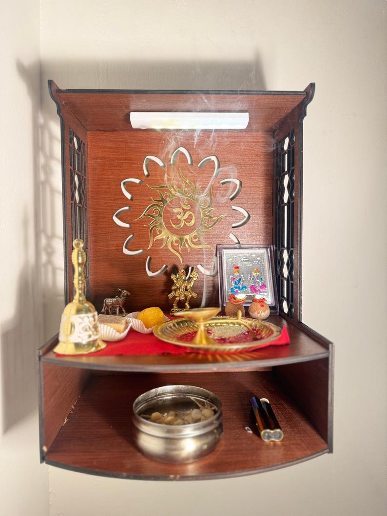 Wooden Pooja Mandir for Home, Wall Mounted Temple With LED - Etsy