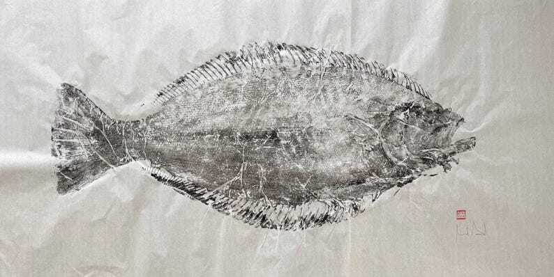 40" Original California Halibut - Handmade Squid Ink Print on Japanese ...
